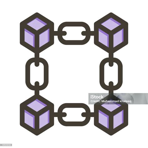 블록체인 굵은 선은 개인적이고 상업적인 사용을 위해 색상을 채웠습니다 0명에 대한 스톡 벡터 아트 및 기타 이미지 0명