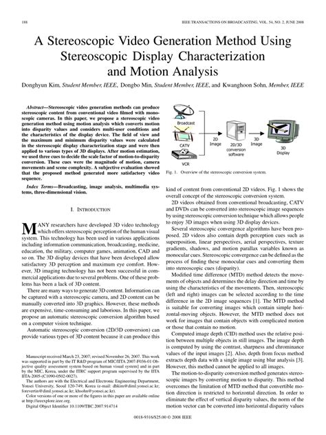 Pdf A Stereoscopic Video Generation Method Using Stereoscopic Display Characterization And