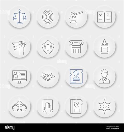 Law Line Icon Set Justice Symbols Collection Vector Sketches Neumorphic Ui Ux Buttons