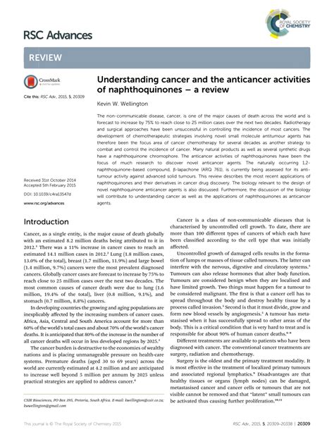 Pdf Cheminform Abstract Understanding Cancer And The Anticancer Activities Of Naphthoquinones