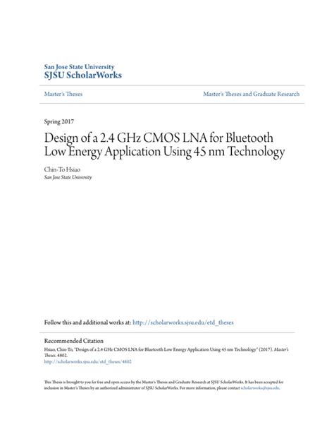 Design Of A 2 4 Ghz Cmos Lna For Bluetooth Low Energy Application Pdf Electrical Impedance
