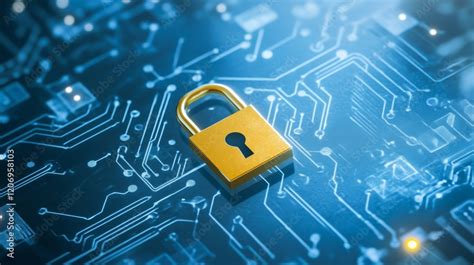 Digital Security Padlock Protecting Sensitive Data On A Complex Circuit Board Closeup Stock