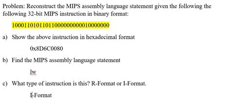 Solved Problem Reconstruct The MIPS Assembly Language Chegg