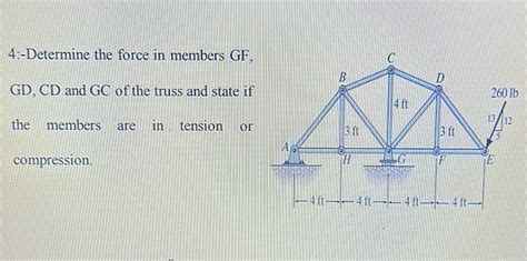 Solved 4 Determine The Force In Members Gf Gd Cd And Gc Of The