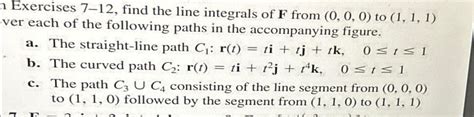 Solved Exercises 7 12 Find The Line Integrals Of F From Chegg Com