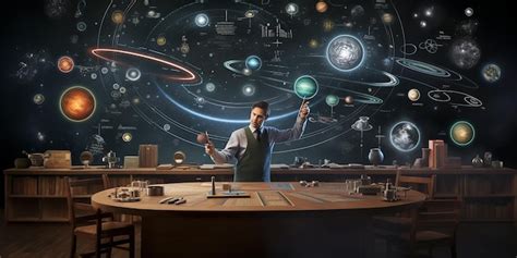Premium Photo Physicist Teacher Demonstrating Physics Principles On Tablet