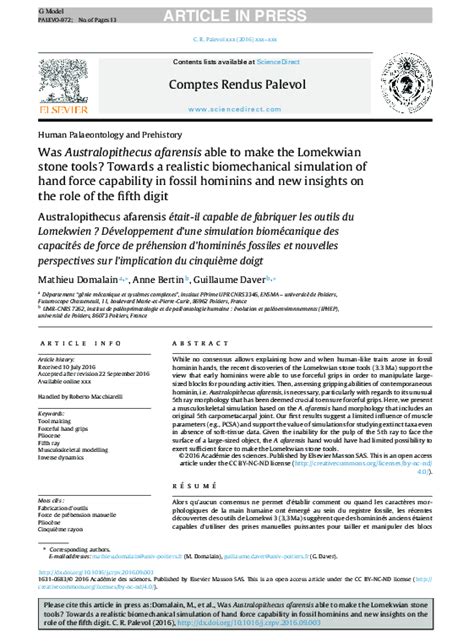 Pdf Was Australopithecus Afarensis Able To Make The Lomekwian Stone Tools Towards A Realistic