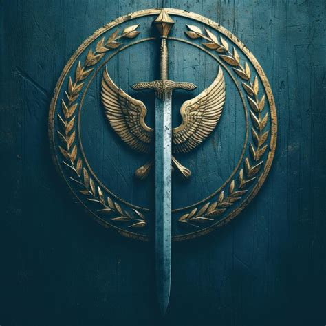 Espada dorada y escudo con alas sobre un fondo estrellado. | Foto Premium