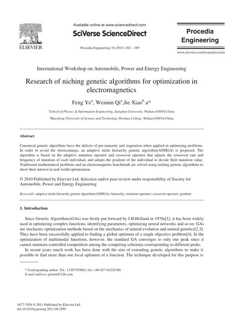 Pdf Research Of Niching Genetic Algorithms For Optimization In