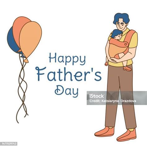 해피 아버지의 날 인사말 카드입니다 아빠는 딸을 팔에 안고 쾌활한 만화 캐릭터 벡터 그림 2명에 대한 스톡 벡터 아트 및 기타