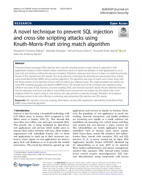 Pdf A Novel Technique To Prevent Sql Injection And Cross Site