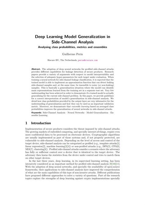 PDF Deep Learning Model Generalization In Side Channel Deep Learning