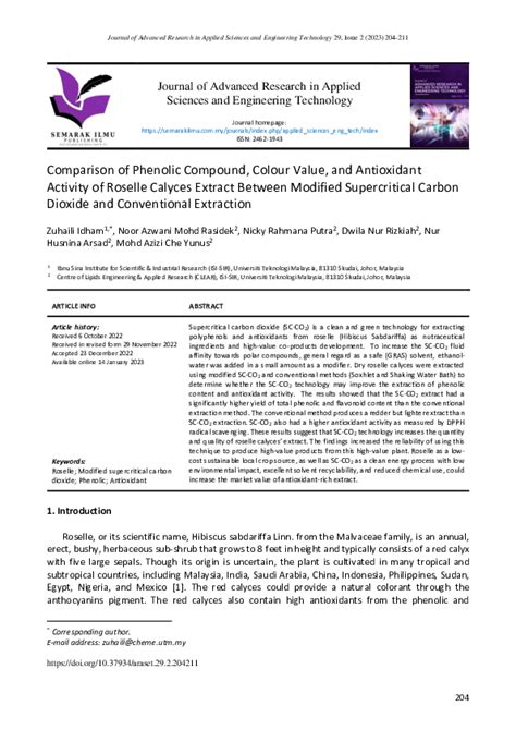 Pdf Comparison Of Phenolic Compound Colour Value And Antioxidant Activity Of Roselle Calyces