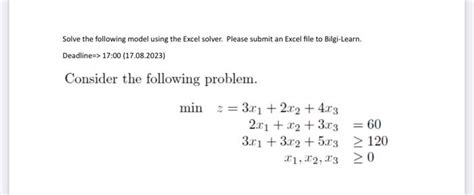Solved Solve The Following Model Using The Excel Solver Chegg