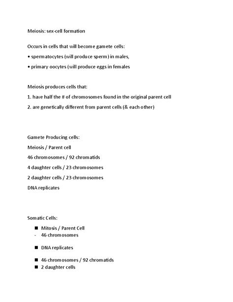 Meiosis Sex Cell Formation Meiosis Sex Cell Formation Occurs In Cells That Will Become