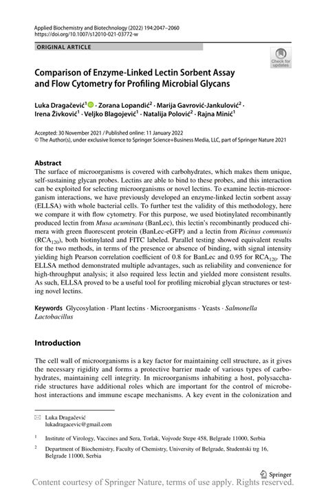 Comparison Of Enzyme Linked Lectin Sorbent Assay And Flow Cytometry For Profiling Microbial