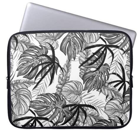 Jungle Tropical Leafs Black And White Nature Pattern Computer Sleeve Neoprene Laptop