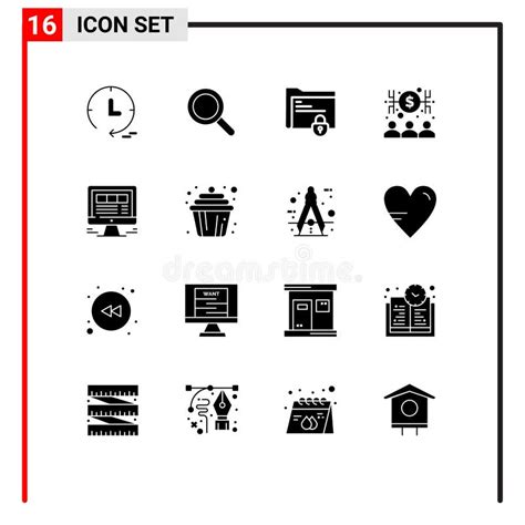 16 Creative Icons Modern Signs And Symbols Of Laptop Money Folder Economist Banker Stock