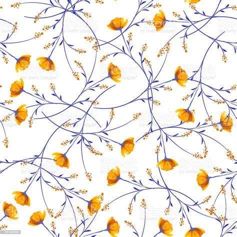 아름답고 트렌디한 매끄러운 패턴 손 그린 노란색 꽃 초원 꽃 식물 꽃 장식 질감 패브릭 프린트를 위한 빈티지 스타일 디자인 0명에 대한 스톡 벡터 아트 및 기타 이미지