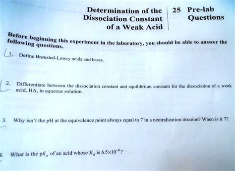Solved Determination Of The 25 Pre Lab Dissociation Constant Questions