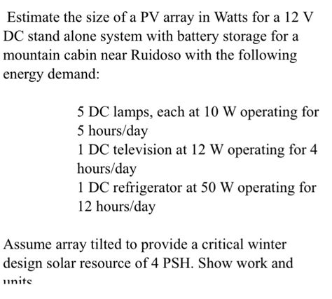 solved estimate the size of a pv array in watts for a 12 v