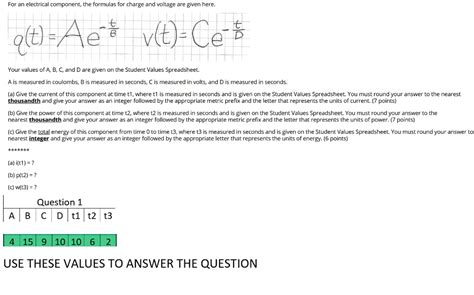 SOLVED For An Electrical Component The Formulas For Charge And Voltage Are Given Here Q A