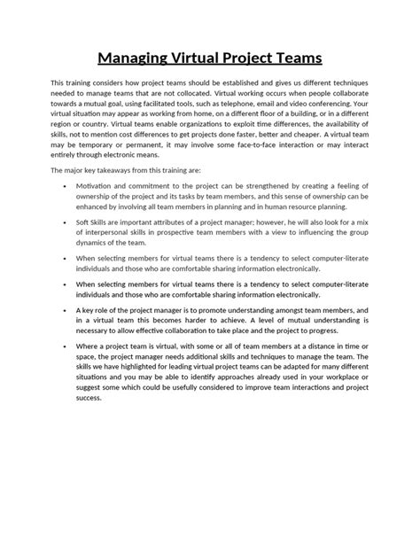 Managing Virtual Project Teams Pdf