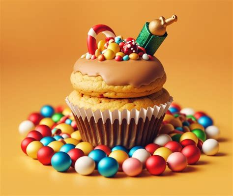 Premium Ai Image A Cupcake With A Bottle Of Candy On Top Of It
