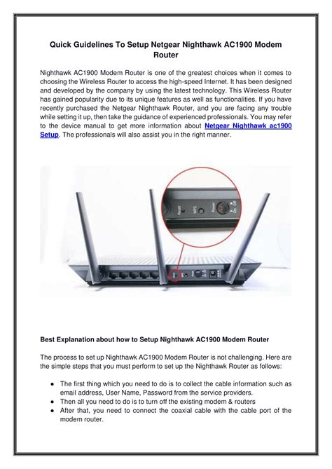 PPT Quick Guidelines To Setup Netgear Nighthawk AC Modem Router PowerPoint Presentation
