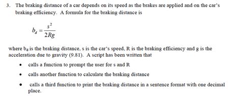 Solved The Braking Distance Of A Car Depends On Its Speed As