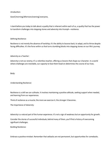 Resilience Speech Download Free Pdf Psychological Resilience
