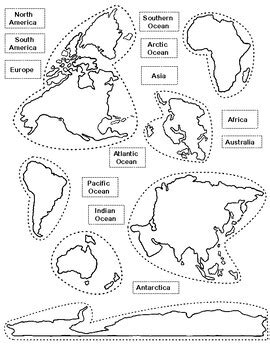 Large Continents Cut Out Templates World Map Large And Pin Markers