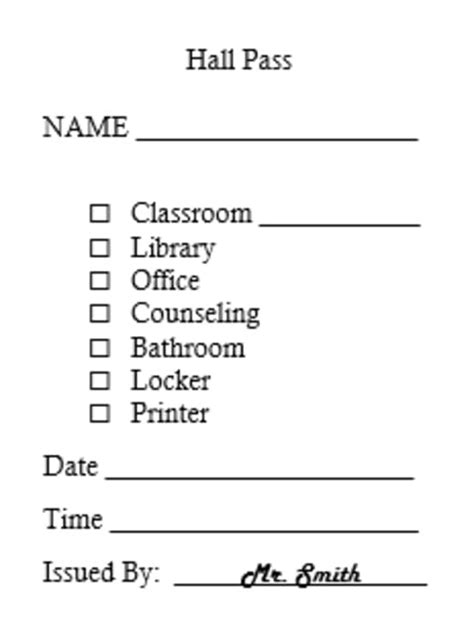 Editable Hall Pass Slip Template For Middle And High School 9 Per Page