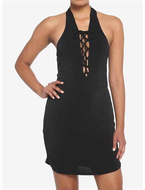 Black Lace Up Halter Dress Hot Topic
