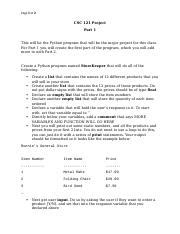ProjectPart1.docx - Page 1 of 2 CSC 121 Project Part 1 This will be the ...