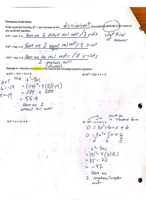 Class Notes The Discriminant Feb 9 24 Studocu