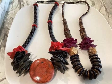 Vintage Wood Beaded Necklaces Etsy