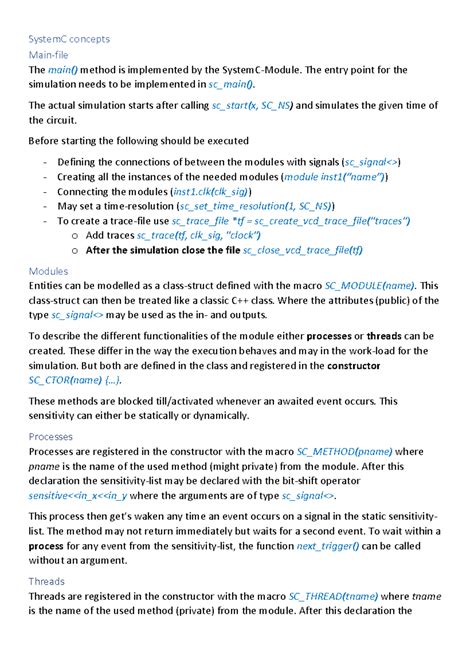 System C Short The Things To Memorize To Get The Last Points In The Exam Systemc Concepts
