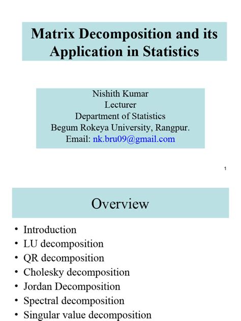 Matrix Decomposition And Its Application In Statistics Nk 1 Pdf