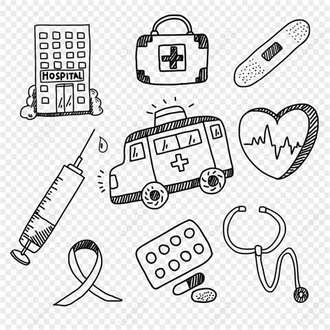 블랙 선형 손 일러스트으로 그린 의료 요소 일러스트 계정 작은 스티커 편지지구급 상자피펫 Png 일러스트 무료 다운로드 Lovepik