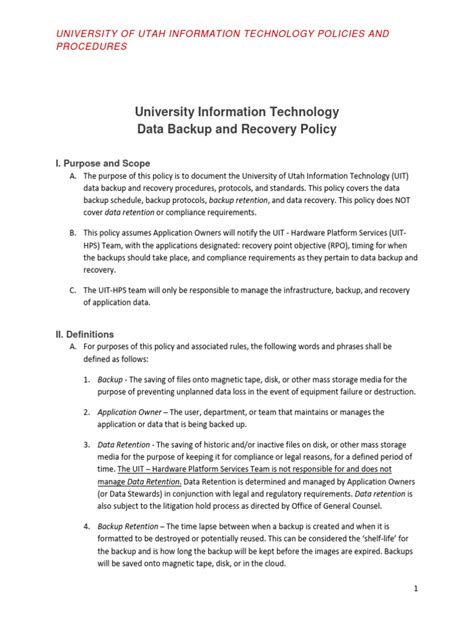 u it data backup and recovery policy pdf backup disaster recovery