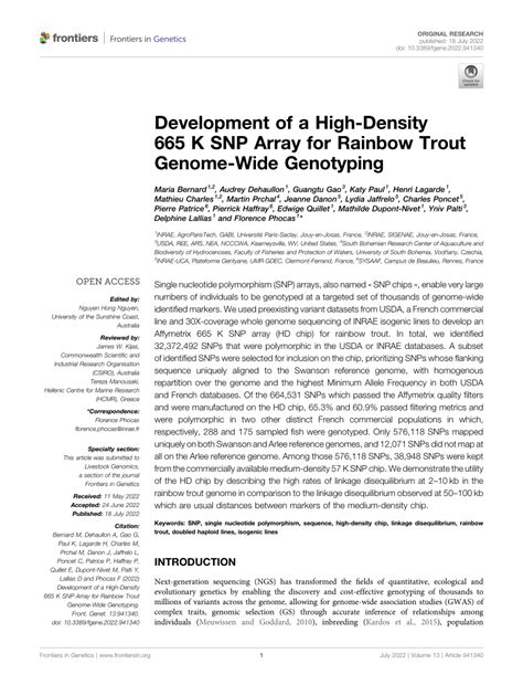 Pdf Development Of A High Density 665 K Snp Array For Rainbow Trout