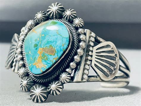 Big Shells Native American Navajo Blue Royston Turquoise Sterling Silv