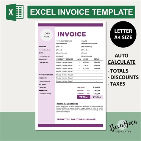 Excel Invoice Template Excel Invoice Spreadsheet Excel Invoice Sheet Design Customizable