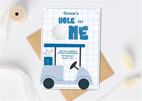 Hole In One First Birthday Invitation Editable Golf 1st Birthday
