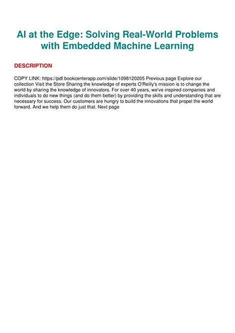 Ppt Pdfdownload Ai At The Edge Solving Real World Problems With