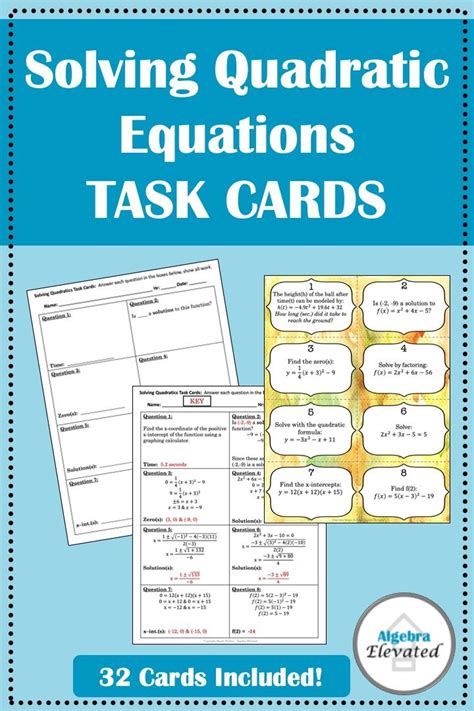 Solving Quadratic Equations Task Cards Solving Quadratic Equations Quadratics Quadratic Equation