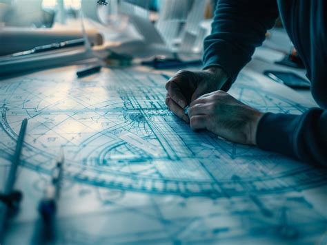 Engineer Blueprint Analyzing The Architectural Features And Engineering Elements Of Various
