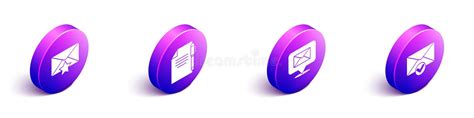 Set Isometric Envelope With Star Document And Pen Speech Bubble With