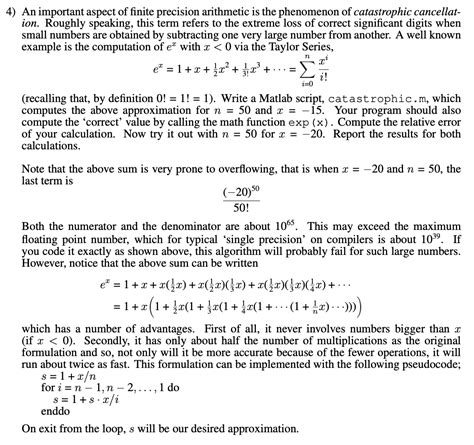 Solved 4 An Important Aspect Of Finite Precision Arithmetic